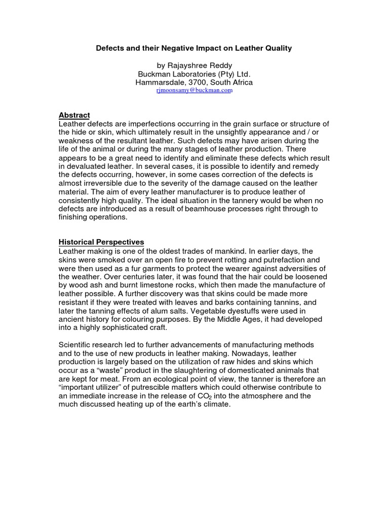 Defects and Their Negative Impact On Leather Quality | PDF | Staining ...
