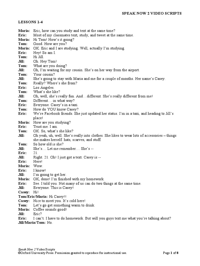 Speak Now 2 - Video Script | PDF