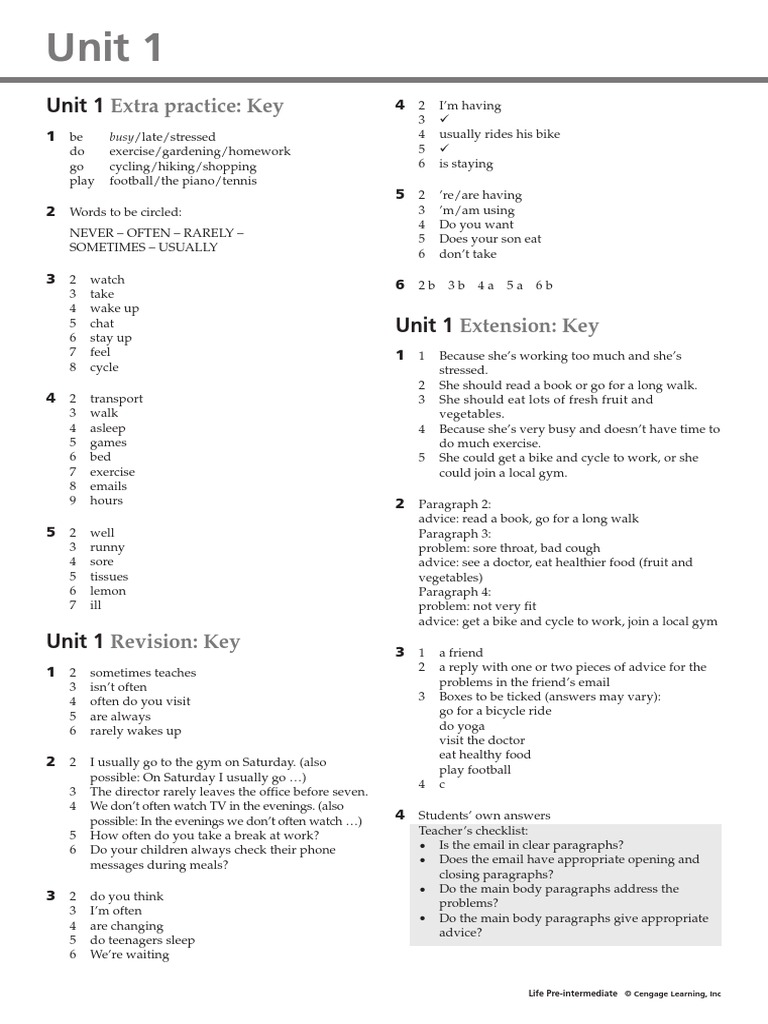 Unit 1: Extra Practice: Key | PDF | Foods