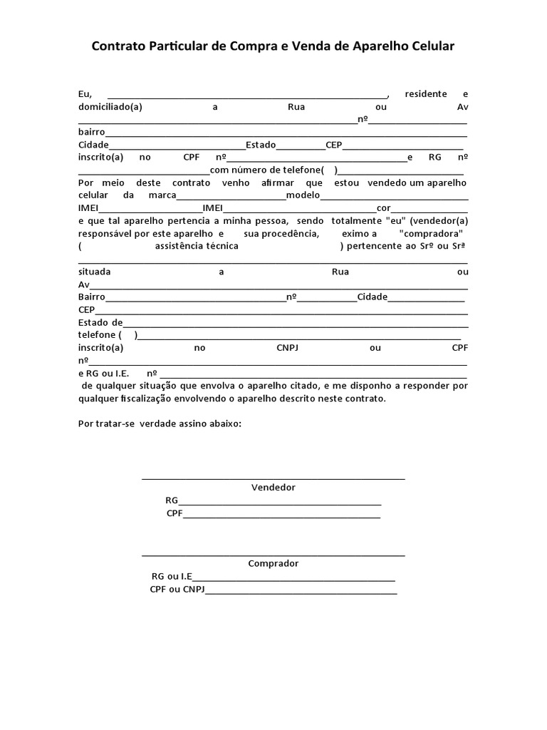 Contrato de Compra e Venda de Aparelho Celular | PDF