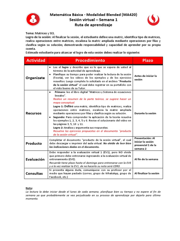 Sesión 1 3 Ruta De Aprendizaje Pdf Matriz Matemáticas Aprendizaje