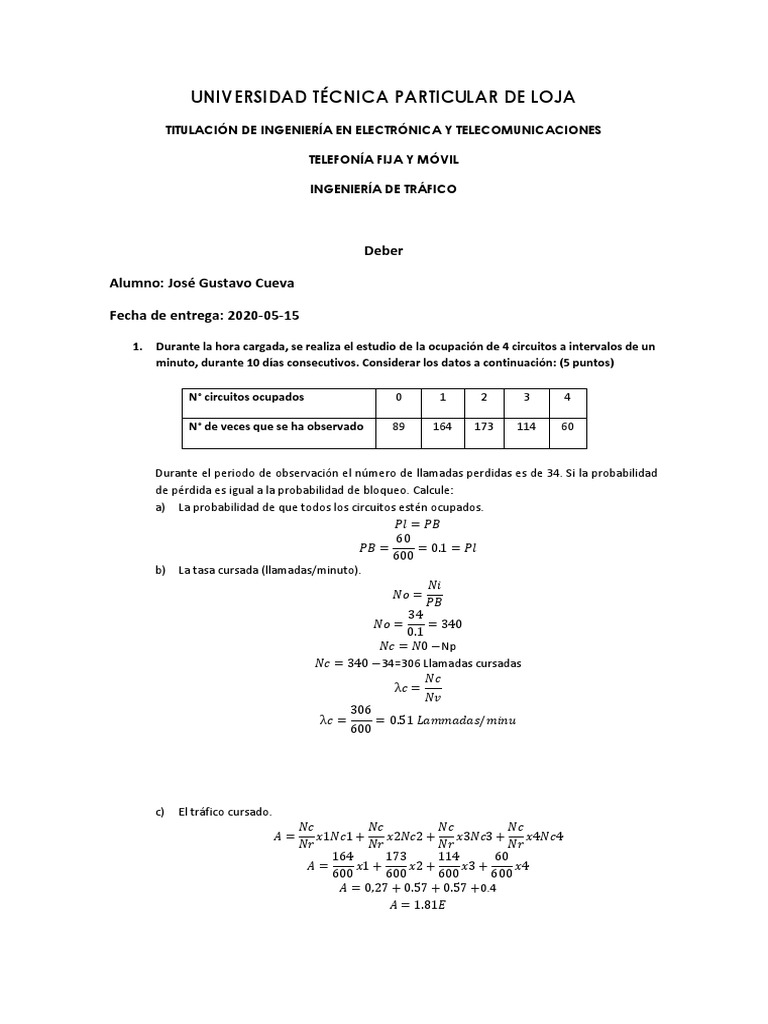 Tráfico Telefónico | PDF | Matemáticas Aplicadas | Ingeniería en ...