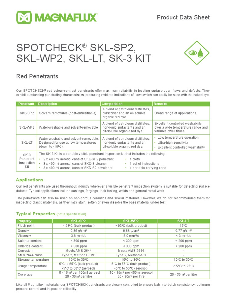 Spotcheck SKL-SP2, Skl-Wp2, SKL-LT, Sk-3 Kit: Product Data Sheet | PDF | Density | Industrial ...