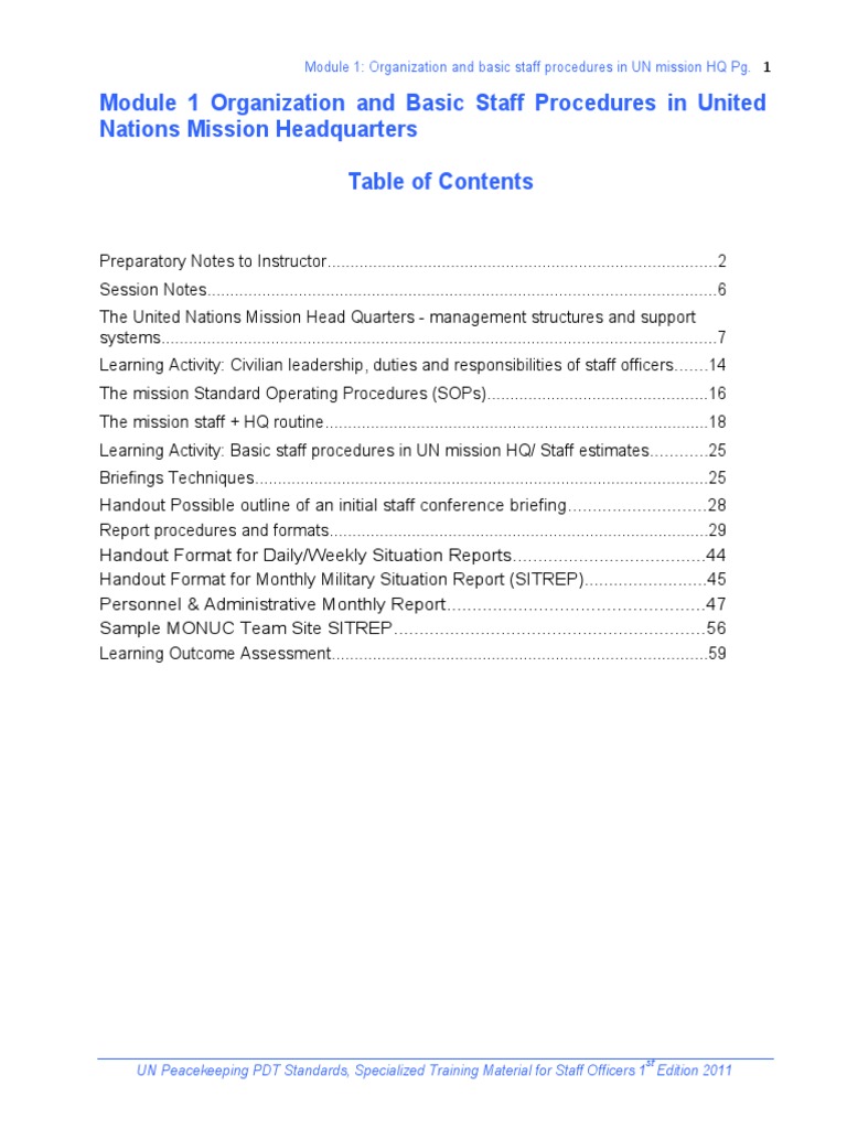 STM Staff Module 1 Organisation and Procedures | PDF | Peacekeeping ...