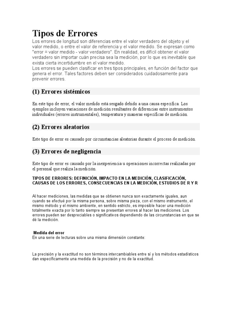 1.3 Tipos de Errores | PDF | Medición | Calibración