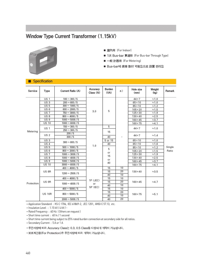 Window Type Current Transformer (1.15kV) : Specification | PDF | Power ...