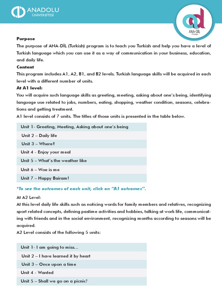 Learn Turkish: A1 to B2 Program Guide | PDF | Applied Psychology | Learning