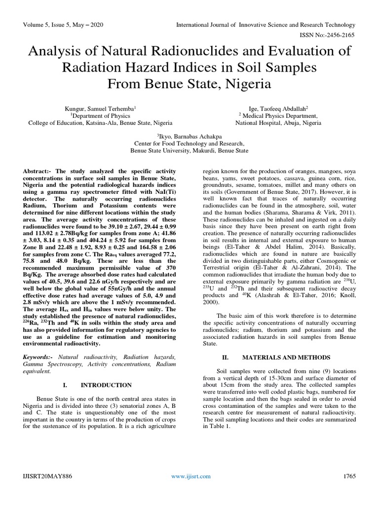 Analysis of Natural Radionuclides and Evaluation of Radiation Hazard ...