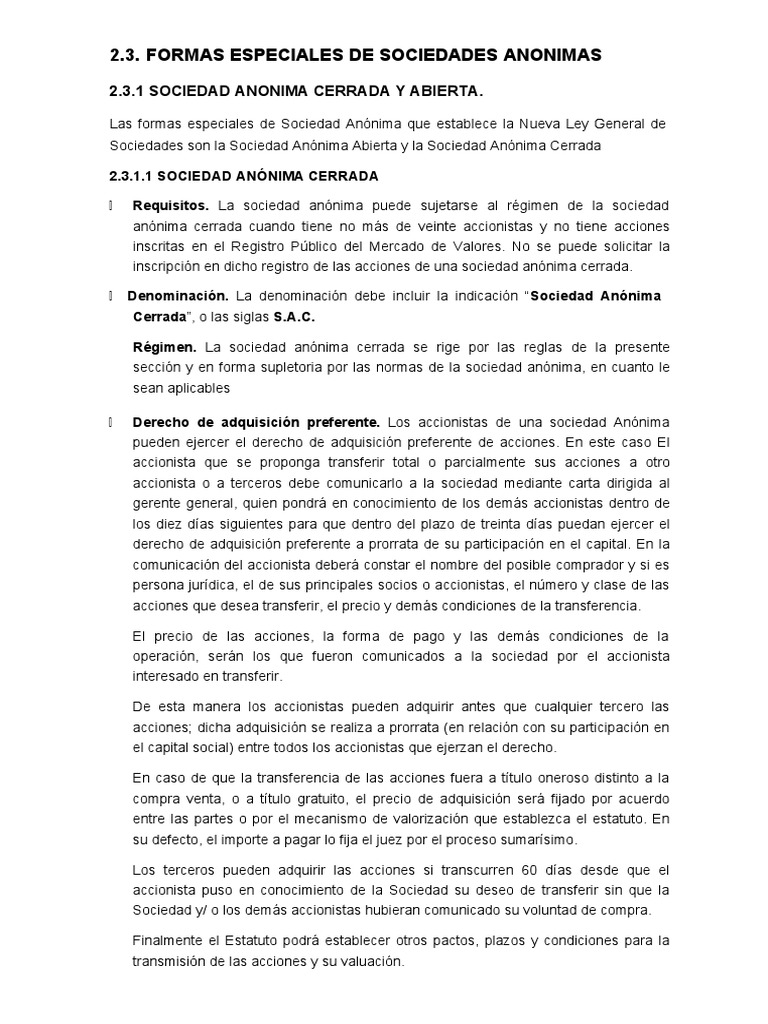 Separata 1.1-Sociedades Anónimas Cerrada y Abierta-Ejemplos | PDF | Compartir (Finanzas ...