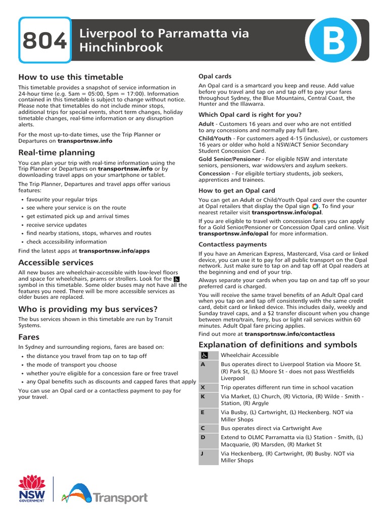 804 Bus Timetable: Liverpool to Parramatta | PDF | Financial Technology ...