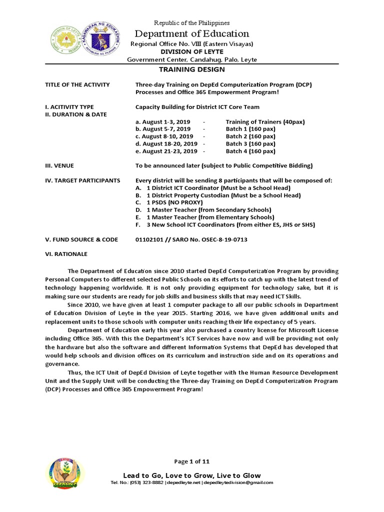 Training Design (DCP Orientation and Office 365 | PDF | Educational ...