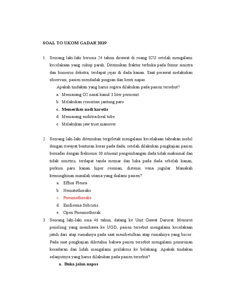 SOAL TO UKOM GADAR 2019 Plus JWBN | PDF