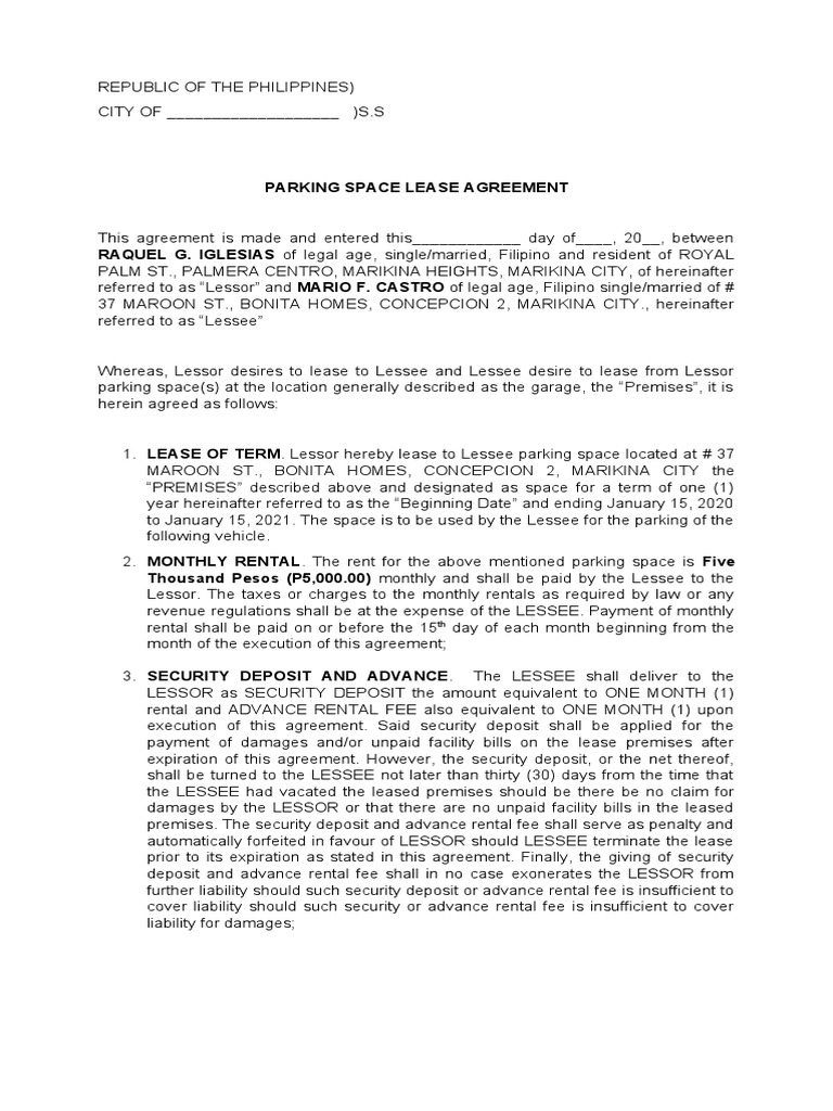 Garage Lease Agreement | PDF | Lease | Land Law
