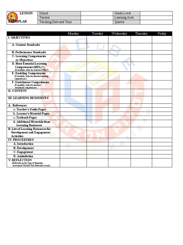 LESSON Exemplar Format | PDF