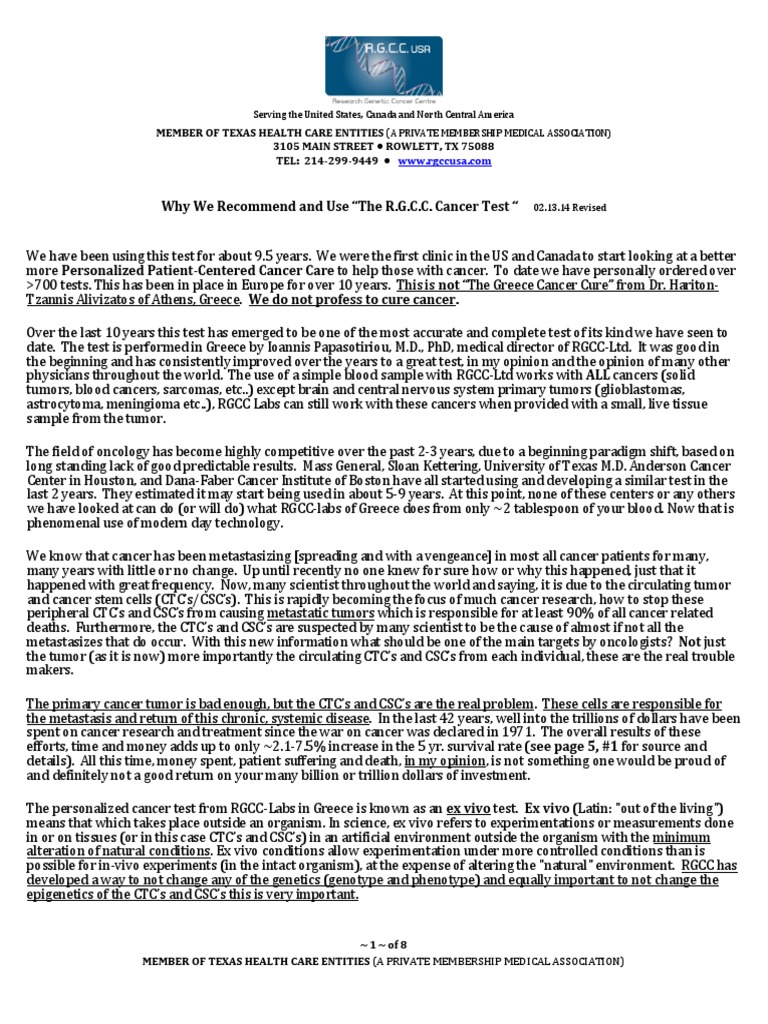 14A REASON WE USE RGCC Cancer Test 2.13.14 | PDF | Metastasis ...
