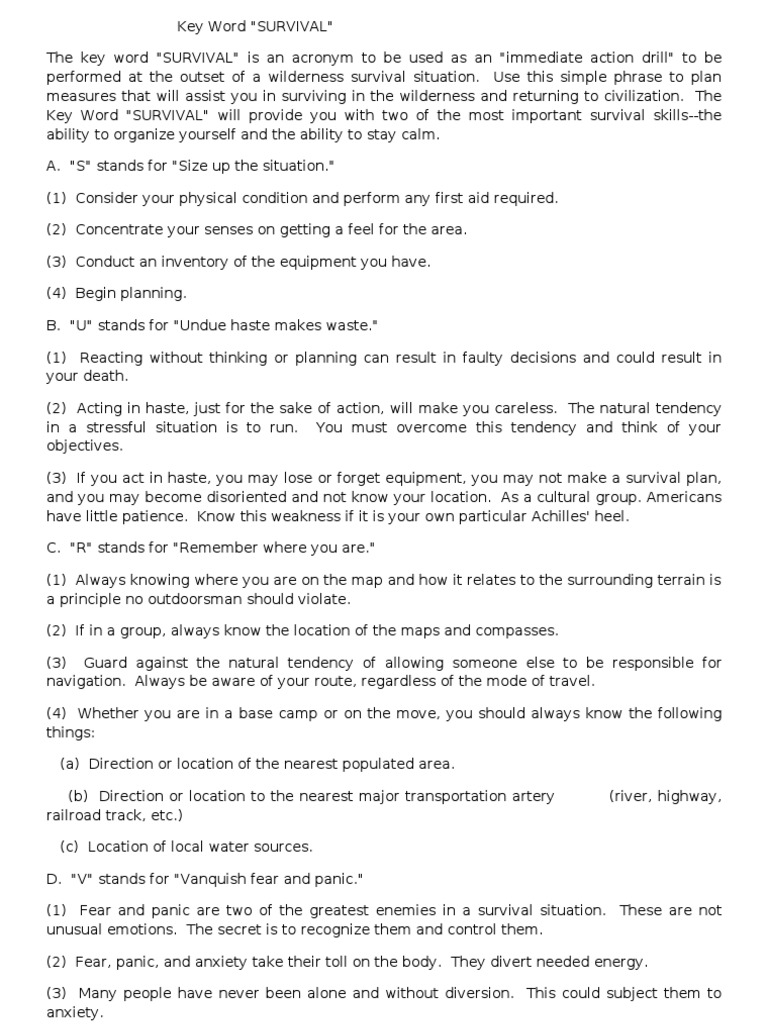 Survival Key Word | PDF | Survival Skills | Fear
