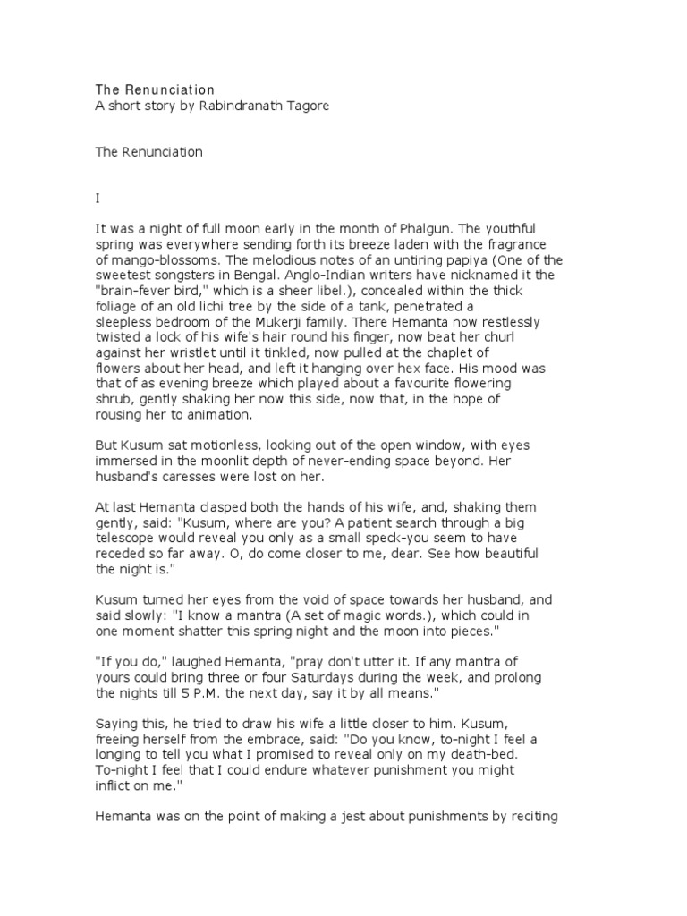 The Renunciation | PDF | Rabindranath Tagore