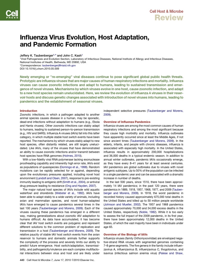 Review: Influenza Virus Evolution, Host Adaptation, and Pandemic Formation | PDF | Influenza A ...