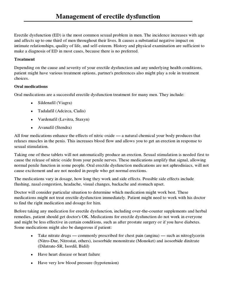 Management of Erectile Dysfunction | PDF | Erectile Dysfunction ...