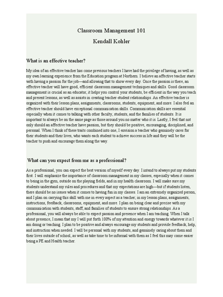 Final Project - Classroom Management | PDF | Classroom Management ...