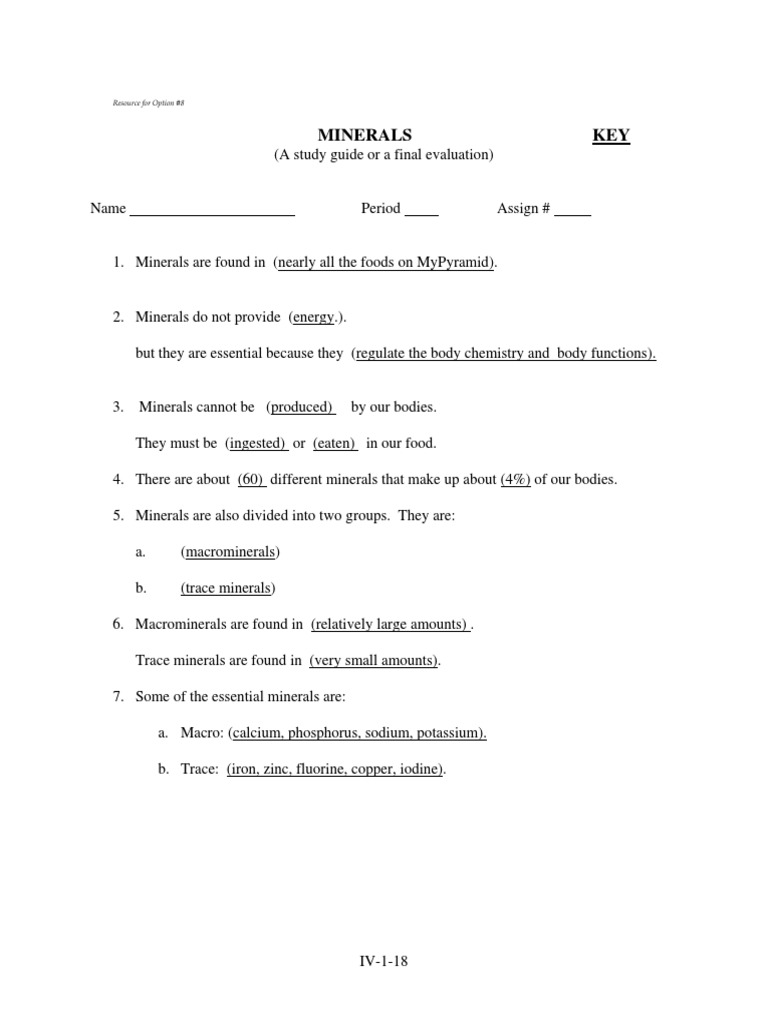 Minerals Key: Resource For Option #8 | PDF