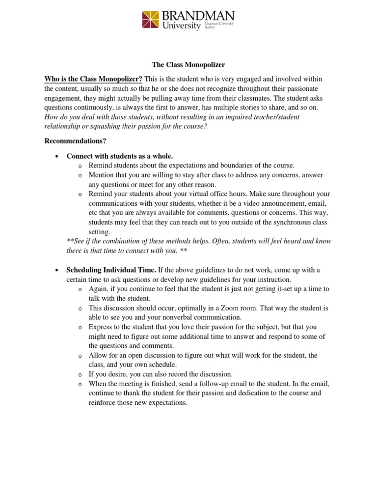 The Class Monopolizer | PDF | Communication | Cognition