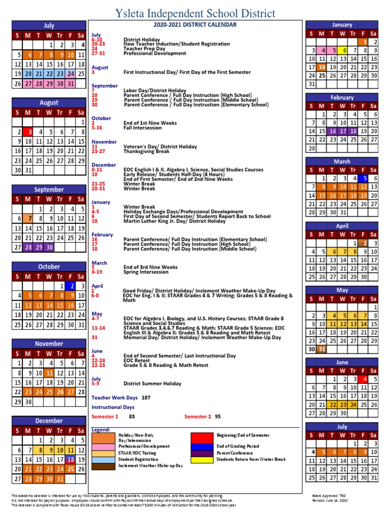 2020-21 Calendar A-Rev 6.16.20 | PDF | Academic Term | Schools