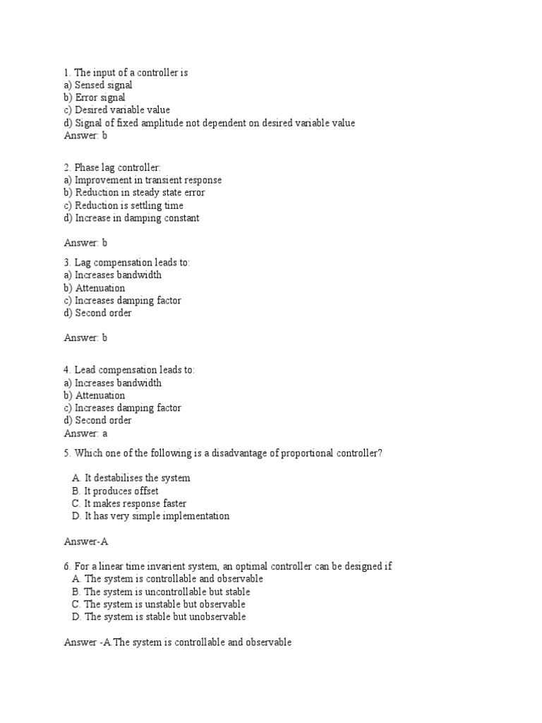 Control MCQ | PDF | Control Theory | Automation