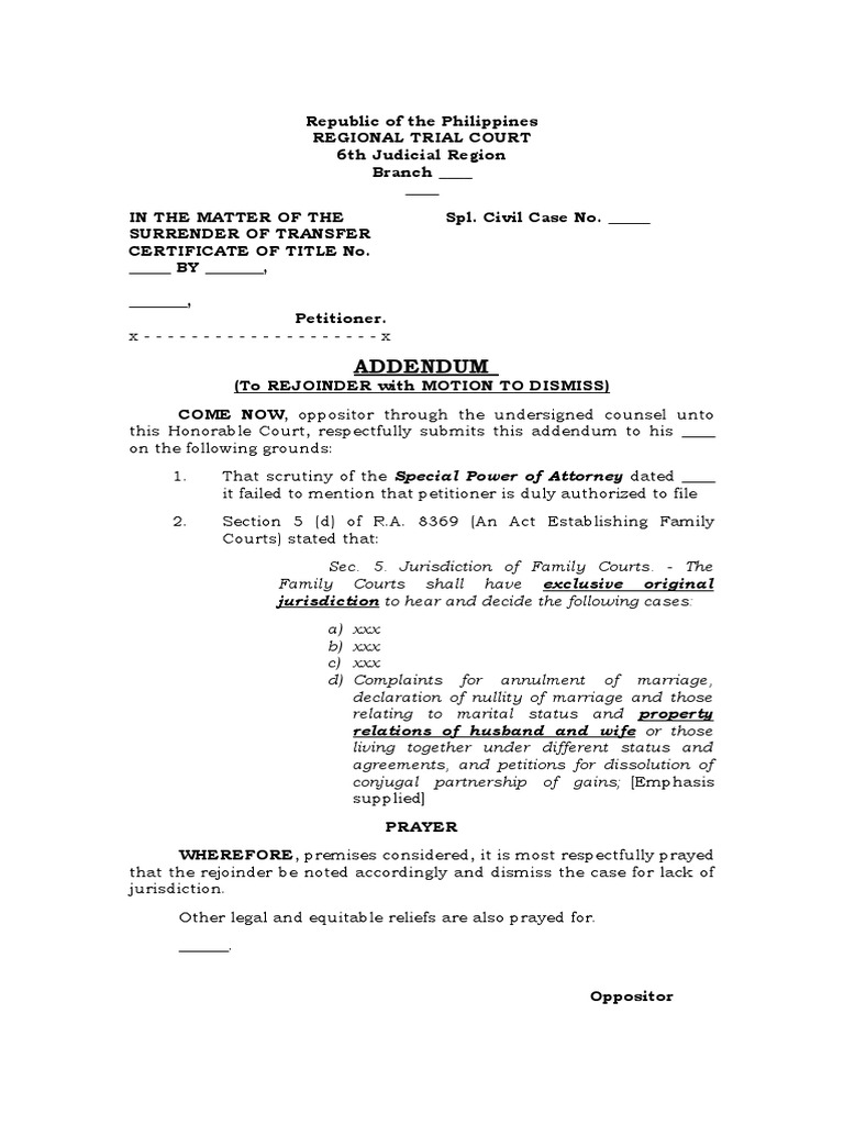 Addendum: Jurisdiction To Hear and Decide The Following Cases | PDF