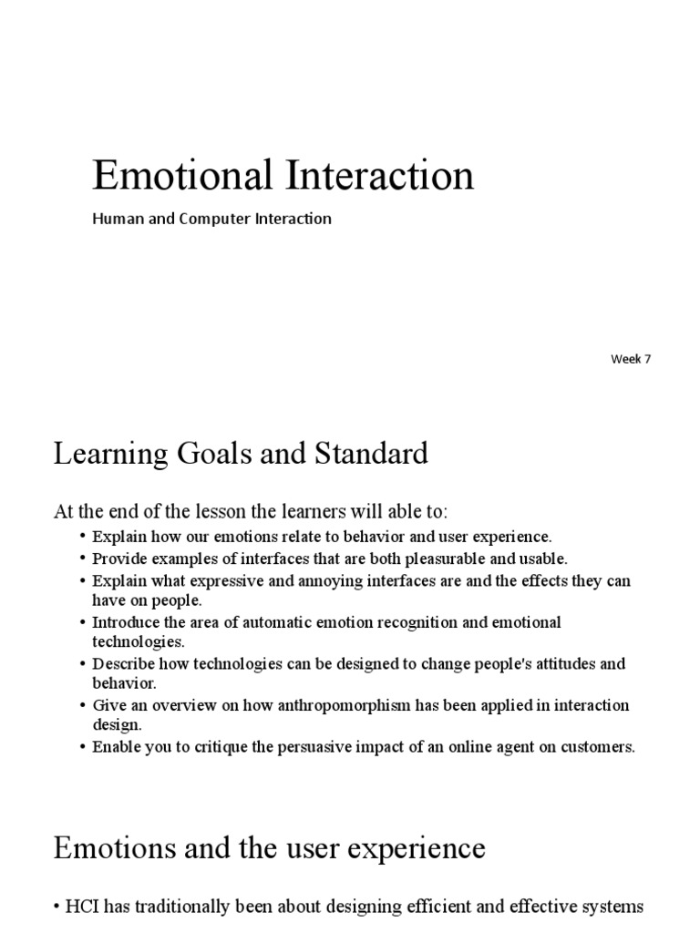Week 7 - Emotional Interaction | PDF | User Interface | User Experience