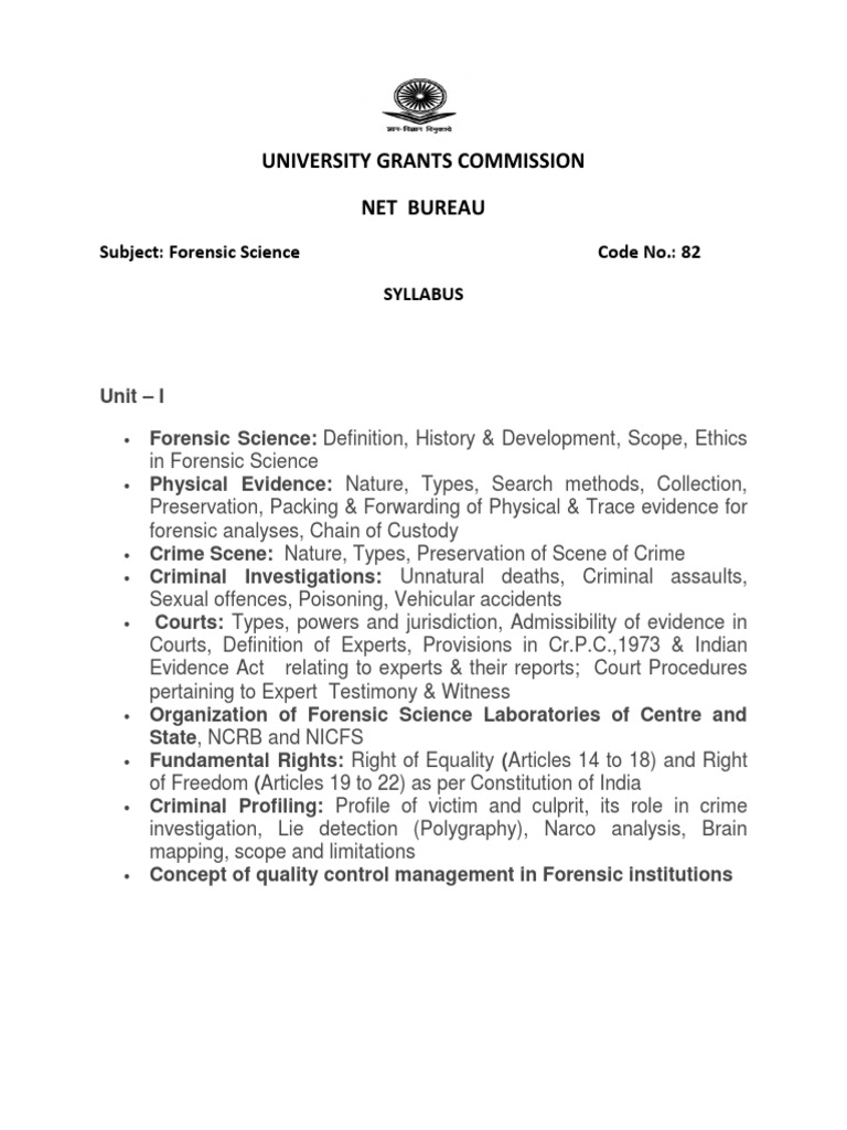 Forensic Science UGC NET Syllabus | PDF | Forensic Science | Fingerprint
