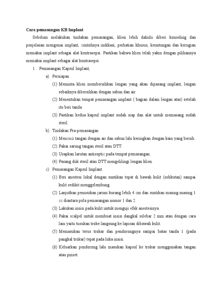 Cara Pemasangan KB Implant | PDF