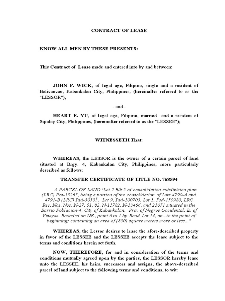 Contract of Lease | PDF | Lease | Real Property Law