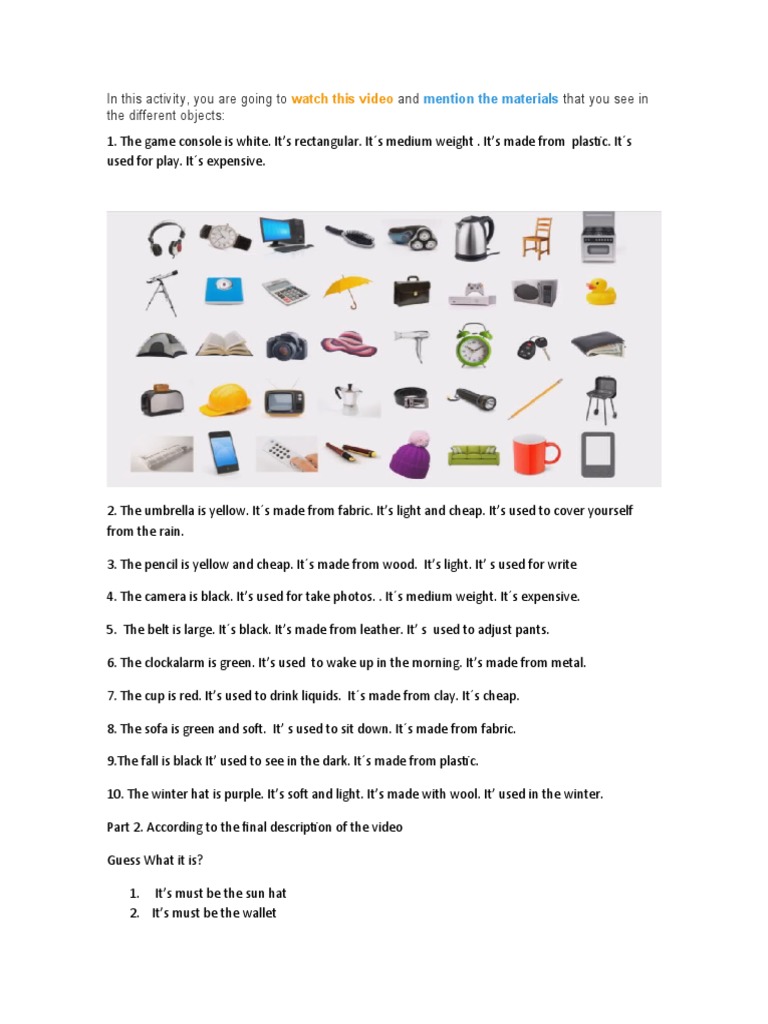 DESCRIPCION DE OBJETOS EN INGLES