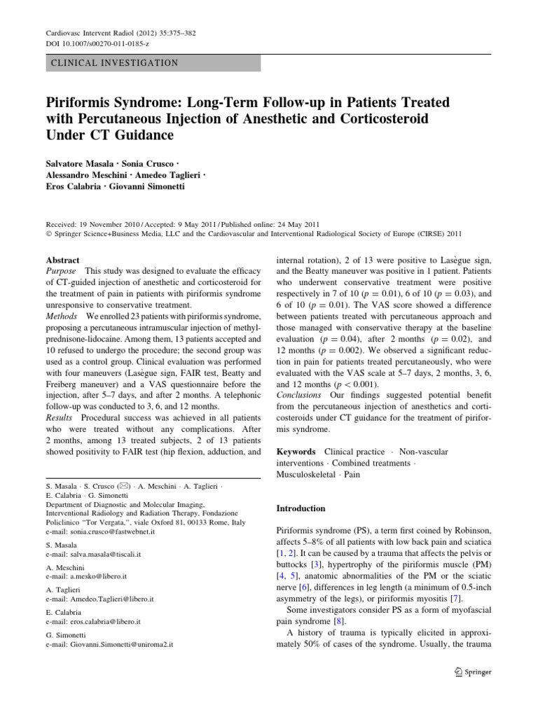 Piriformis Syndrome Long-Term Follow-Up in Patients Treated With ...