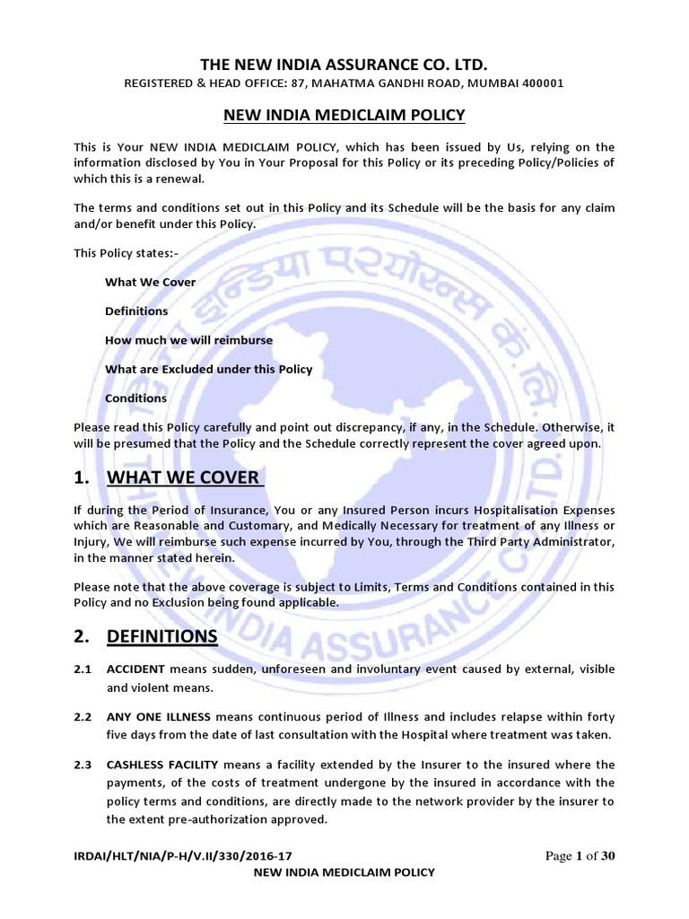 New India Mediclaim Policy Overview | PDF | Intensive Care Unit | Hospital