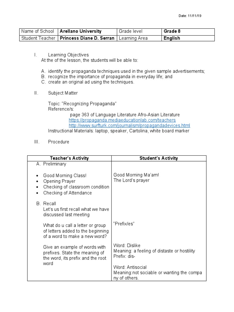 5 Types of Propaganda Lesson Plan | Download Free PDF | Attitude ...