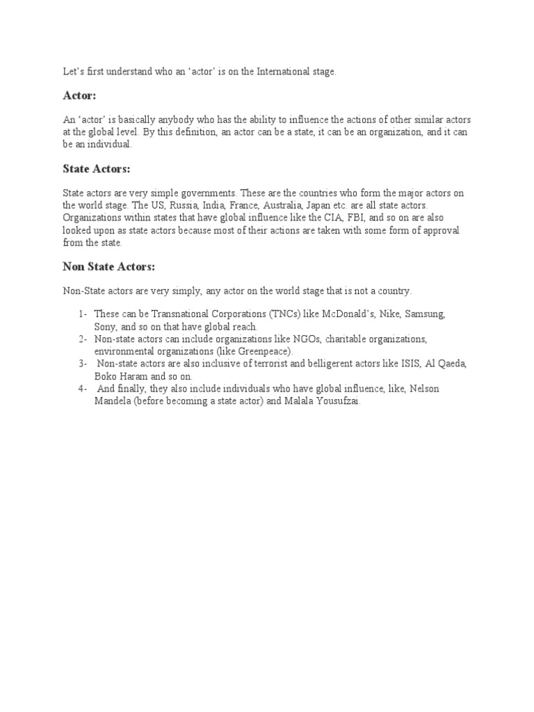 Understanding Global Actors: States & NGOs | PDF