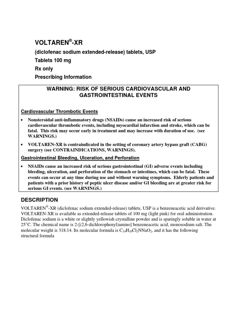 Voltaren - XR: (Diclofenac Sodium Extended-Release) Tablets, USP ...