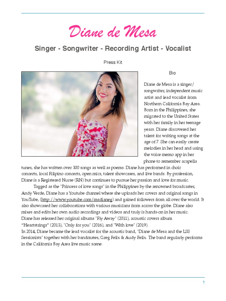 Diane de Mesa: Singer - Songwriter - Recording Artist - Vocalist | PDF ...