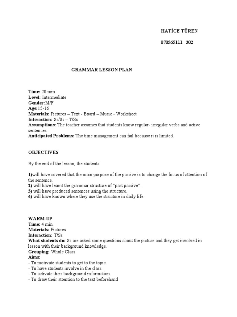 Grammar Lesson Plan | Download Free PDF | Lesson Plan | Verb