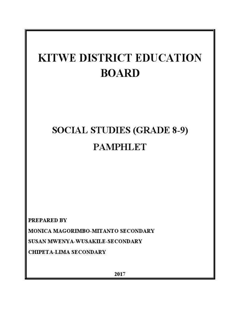 Kitwe District Education Board: Social Studies (Grade 8-9) Pamphlet ...