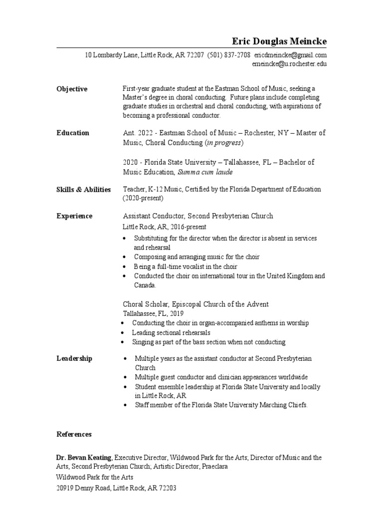 Meincke Resume | PDF | Conducting | Choir