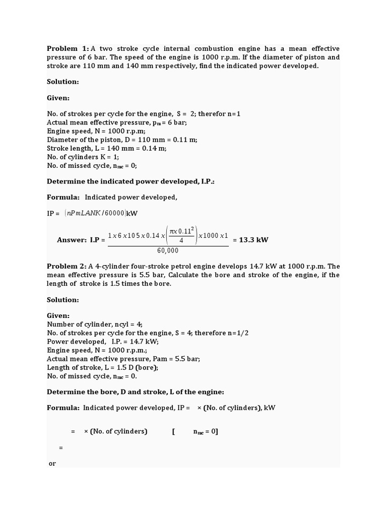 Calculating Performance Parameters of Internal Combustion Engines from ...