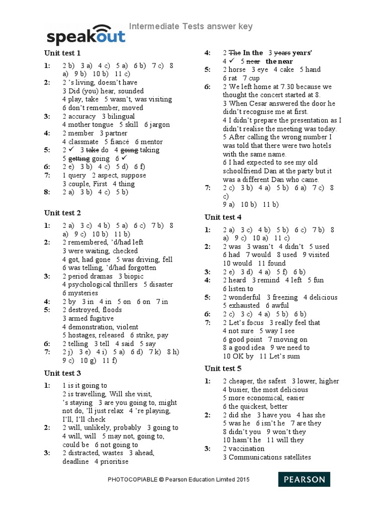 Intermediate Tests Answer Key: Unit Test 1 | PDF | Business
