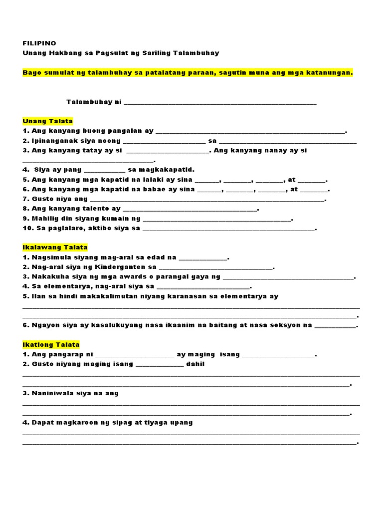 FILIPINO Talambuhay Grade 6 | PDF