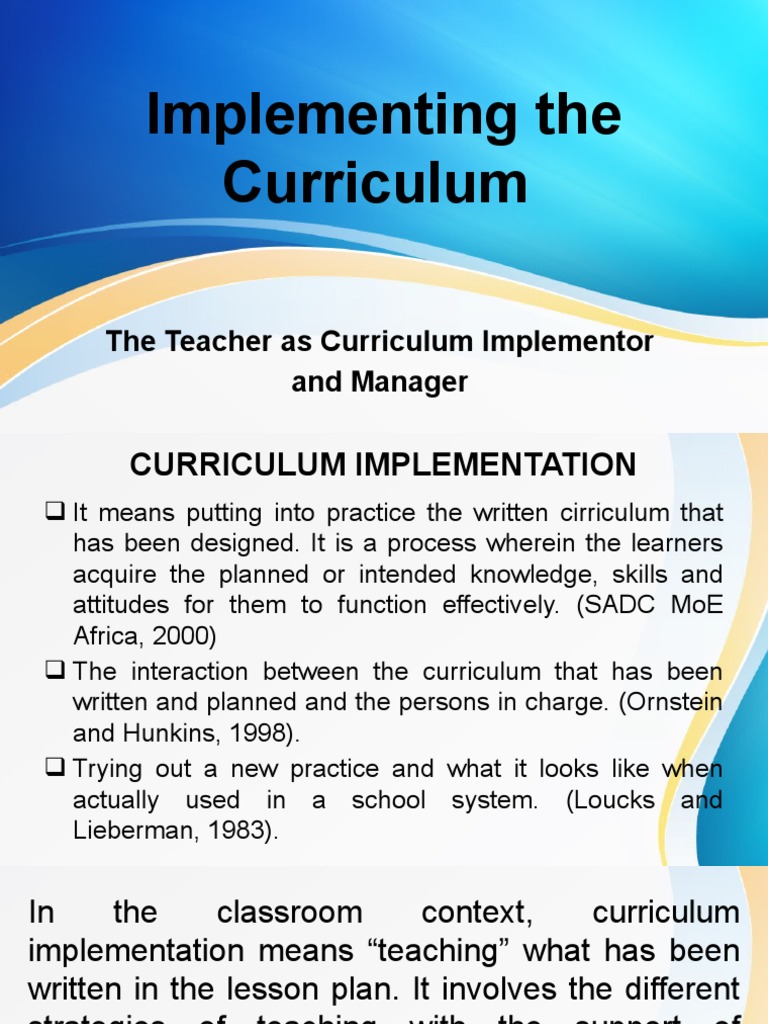 Implementing The Curriculum | PDF | Curriculum | Teachers