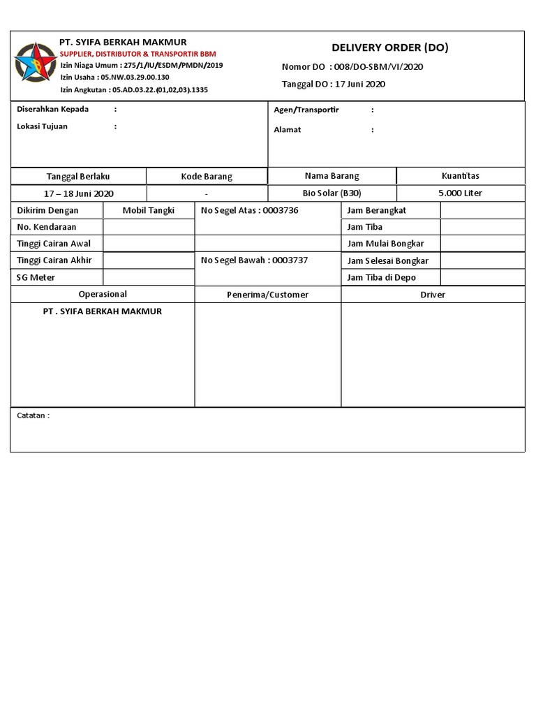 Format Delivery Order | PDF