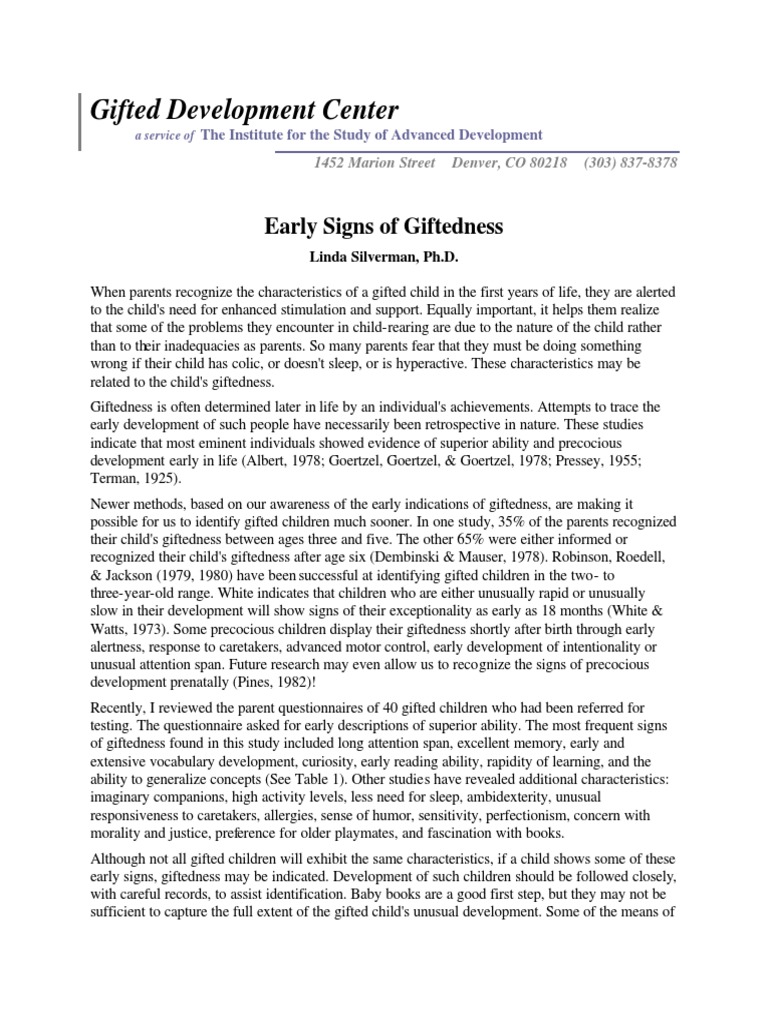 Gifted Development Center: Early Signs of Giftedness | PDF ...