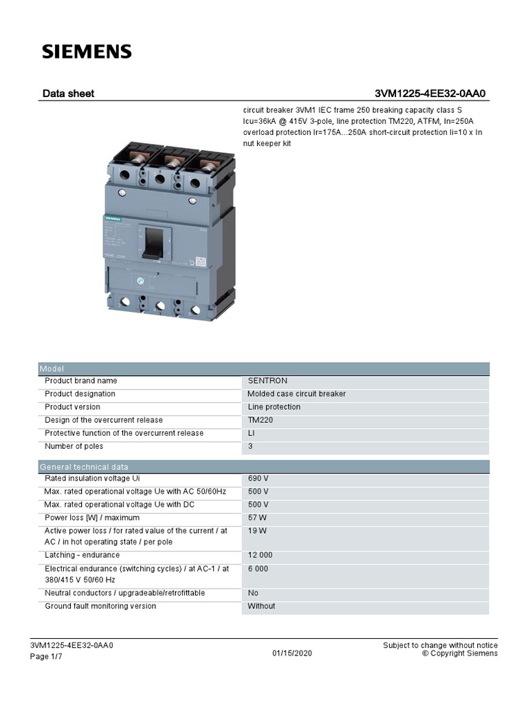 Data Sheet 3VM1225-4EE32-0AA0: Model | PDF | Alternating Current | Electrical Engineering